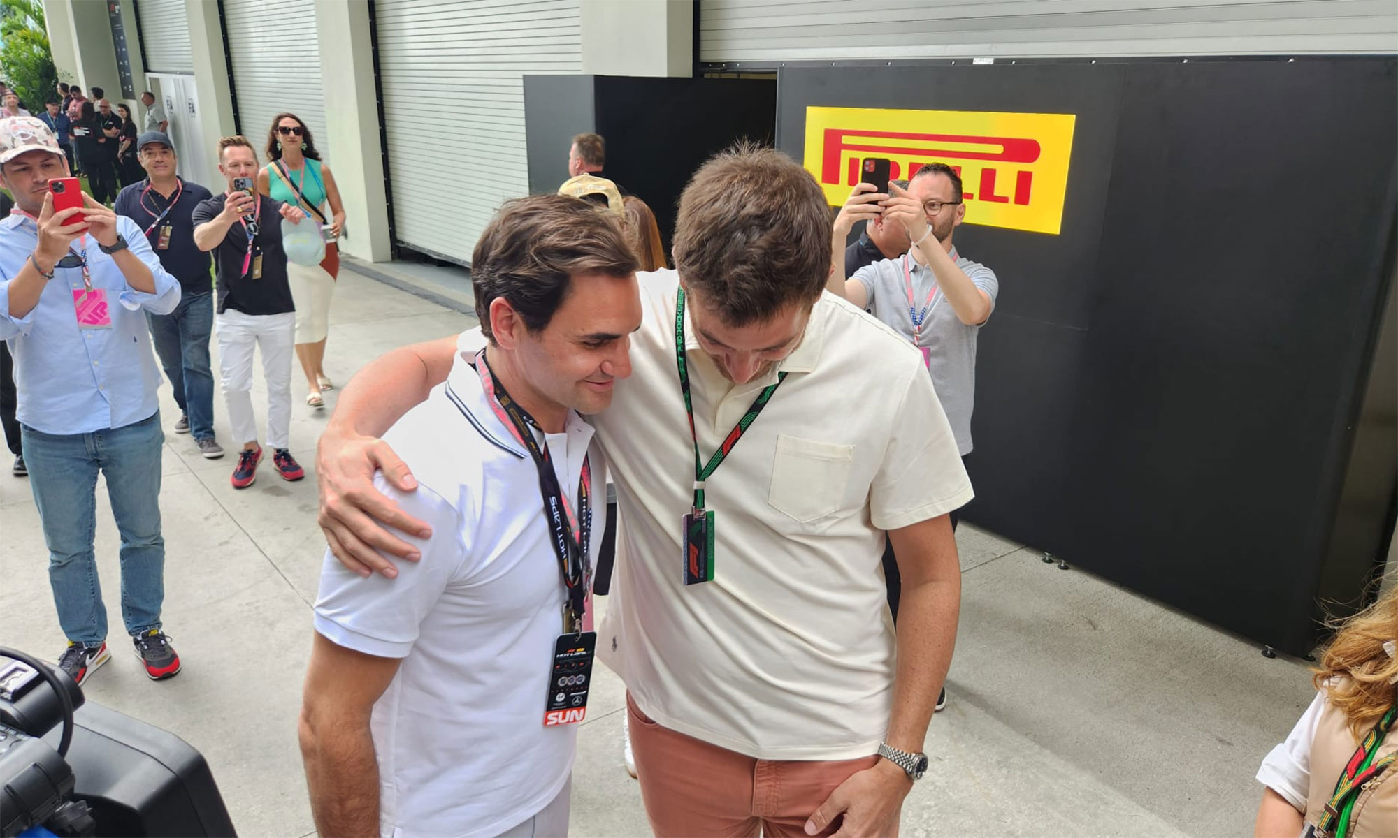 Roger Federer y Del Potro se encontraron en la Fórmula 1
